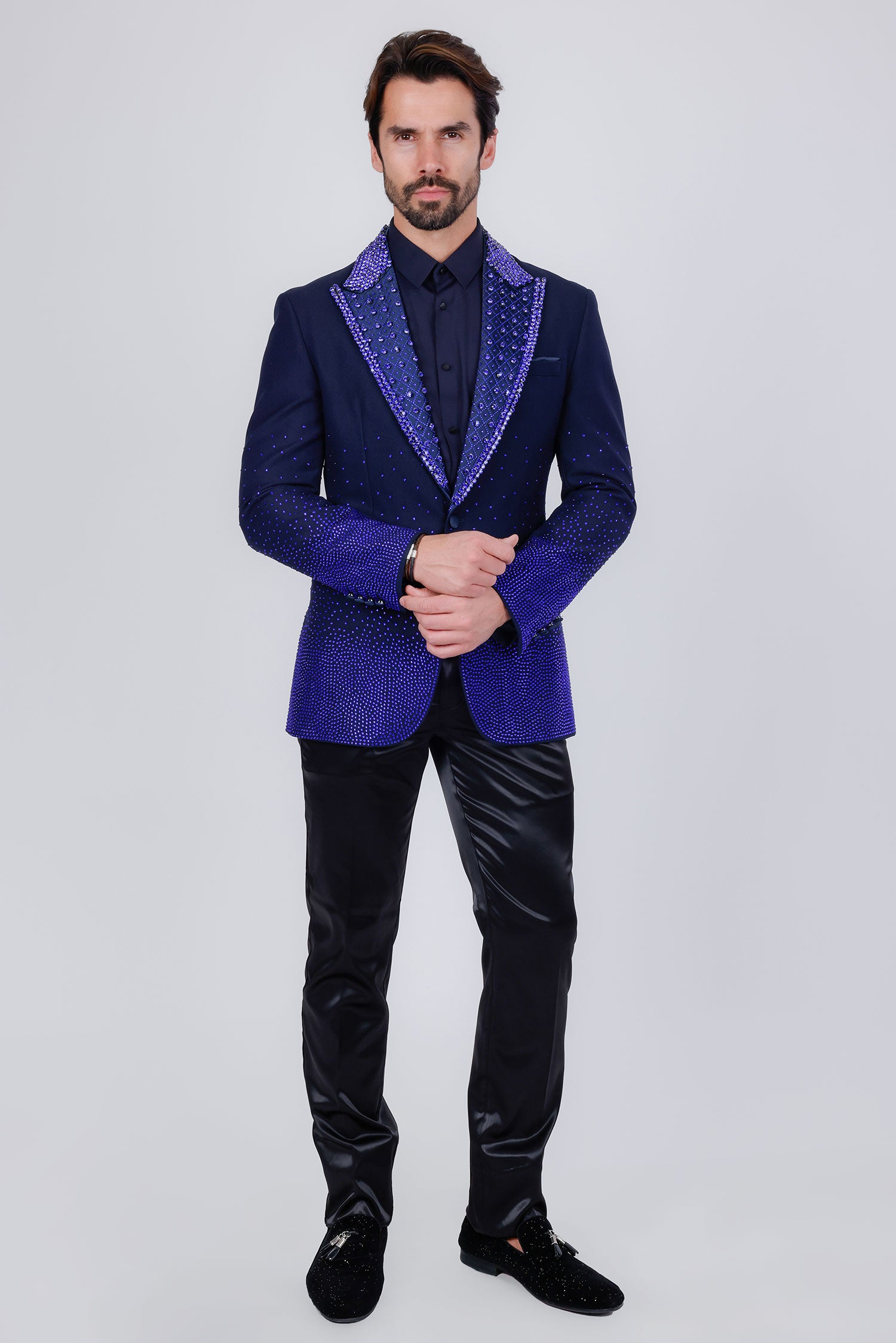 Barabas Men's Rhinestone Peak Lapel Luxury Blazer 2EBL3