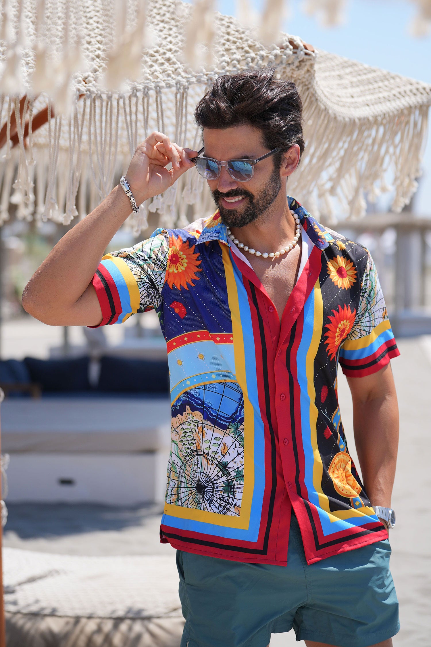 Barabas Men's Floral Zodiac Sign Lion Short Sleeve Shirts 4SST38