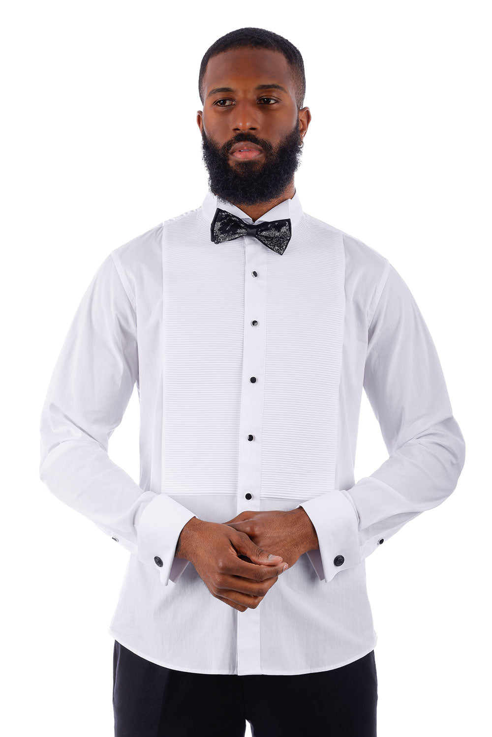 BARABAS Men's Solid Color Tuxedo Button Down Long Sleeve Shirt 4txs01