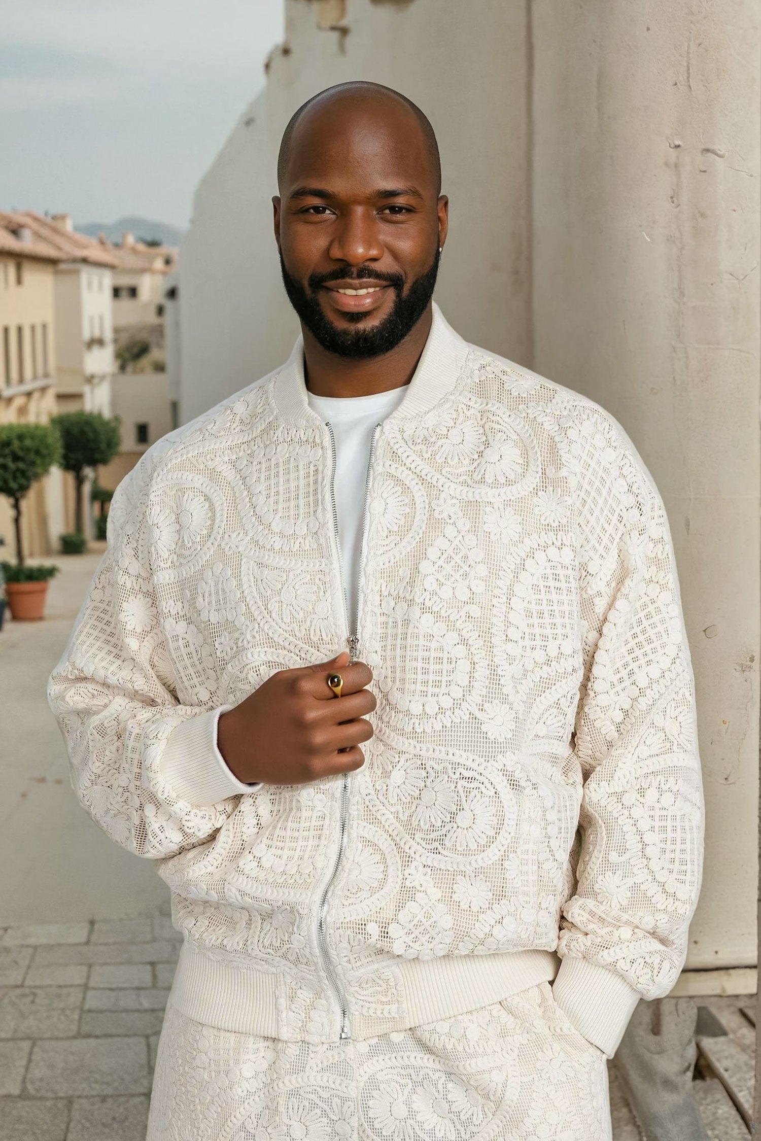 Barabas Men's Paisley Crochet Stretch Luxury Bomber Jacket 5BP02