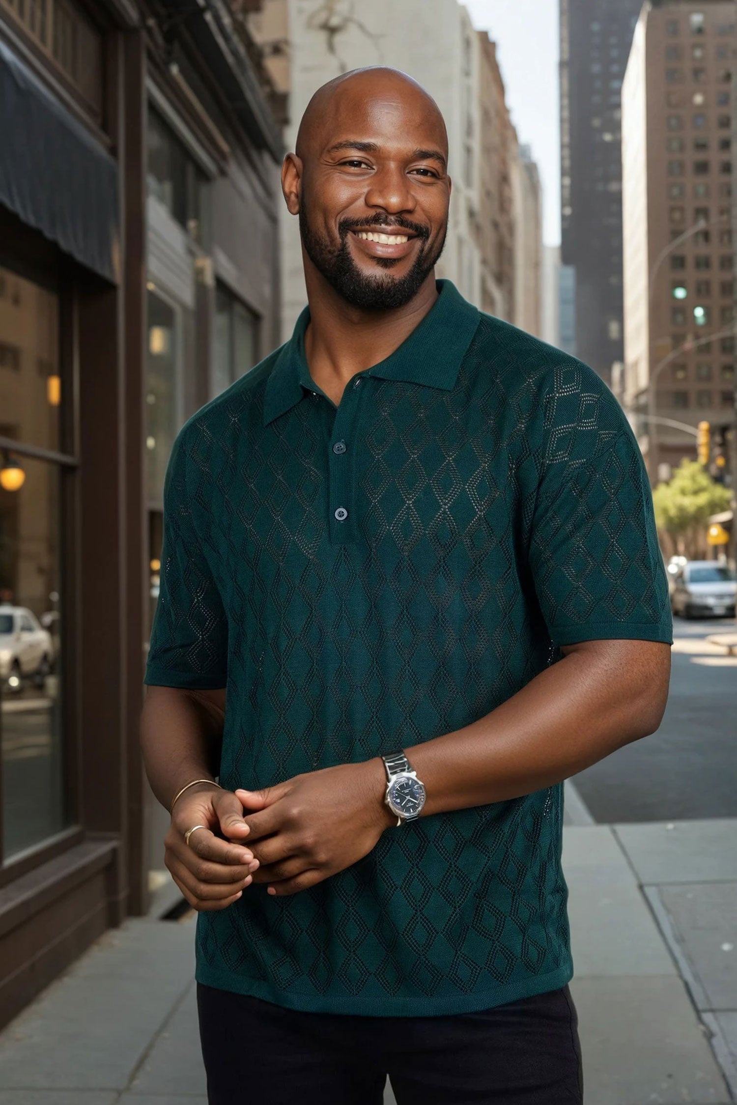 Barabas Men's Geometric Premium Stretch See Through Polo Shirts 5P12