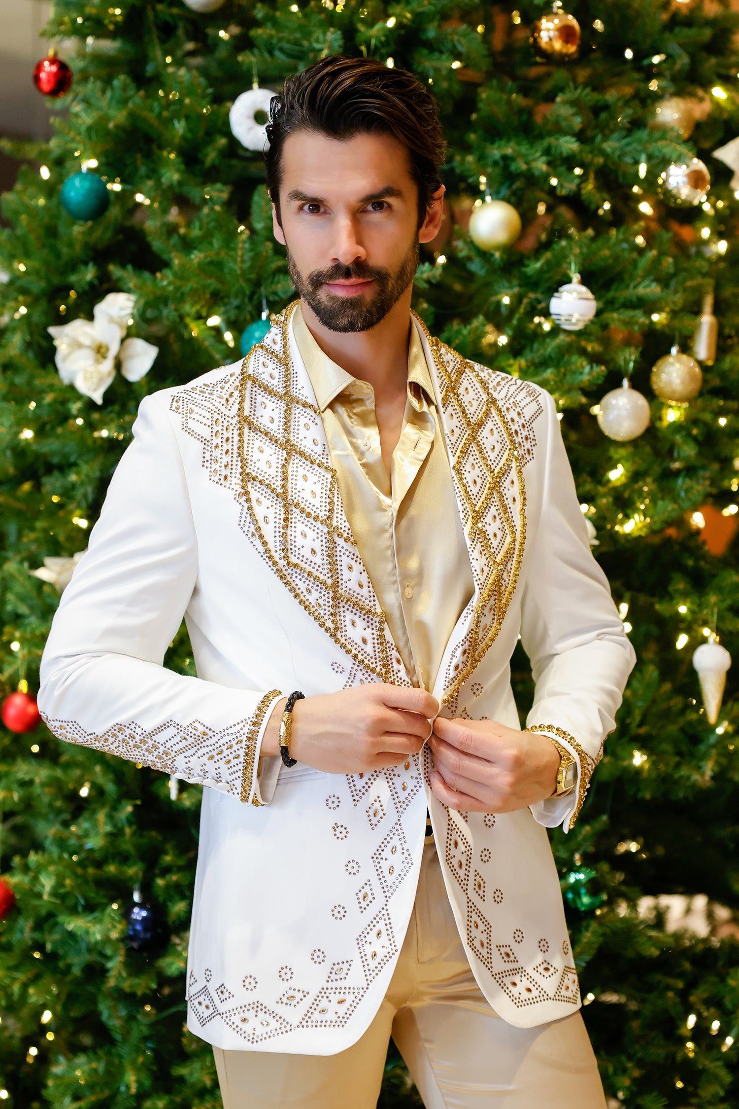 Barabas Men's Rhinestone Crystals Geometric Shawl Lapel Blazer 4EBL51