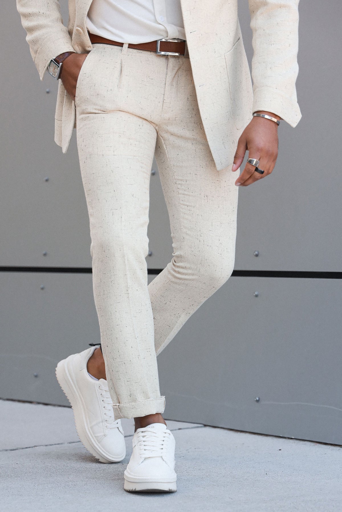 Barabas Men's Wool Texture Stretch Waist Dress Pants 4CP33